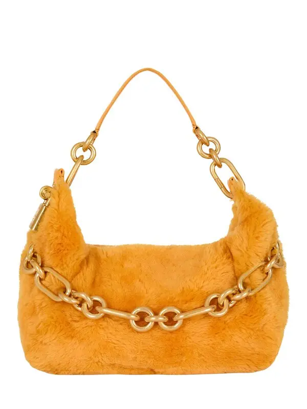 Balmain Medium Shearling Sync Shoulder Bag - Gold