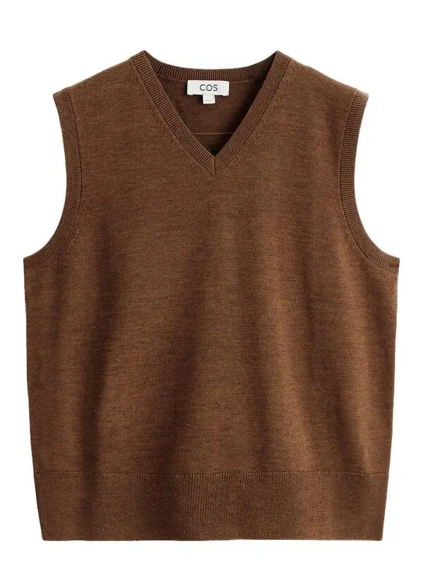 Cos Merino Wool V-neck Vest - Brown