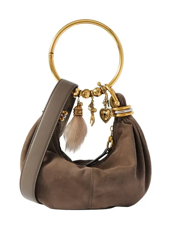 Chloé Bracelet Leather-trimmed Suede Tote - Gray