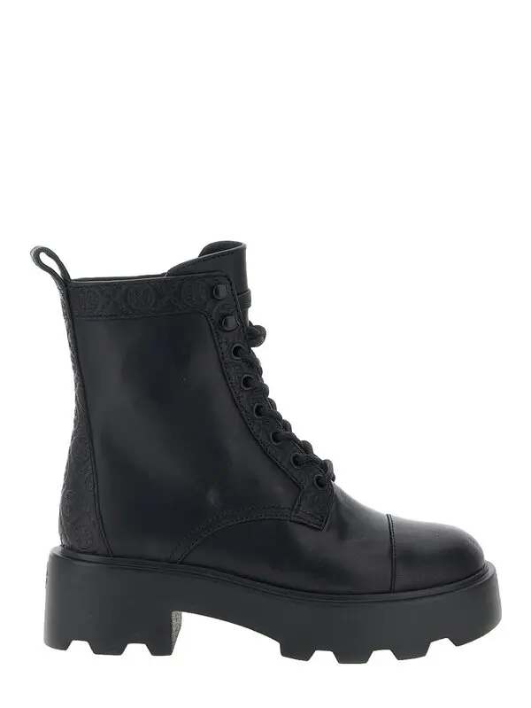 Tory Burch Leather Lace-up Combat Boots - Black