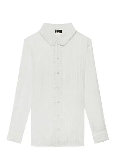 The Kooples Striped Ruffle-trim Silk Shirt - White