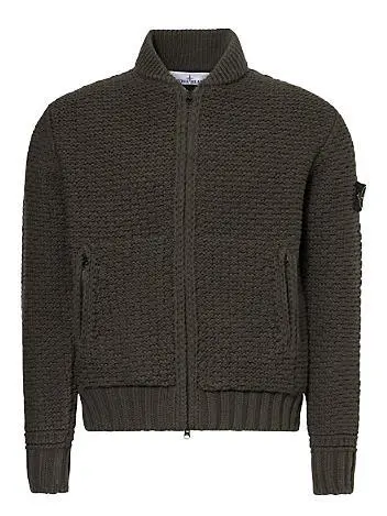Stone Island Zipped Virgin Wool Cardigan - Military Green