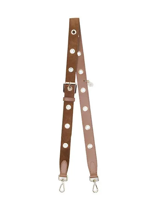 Maje Eyelet-embellished Suede Shoulder Strap - Camel