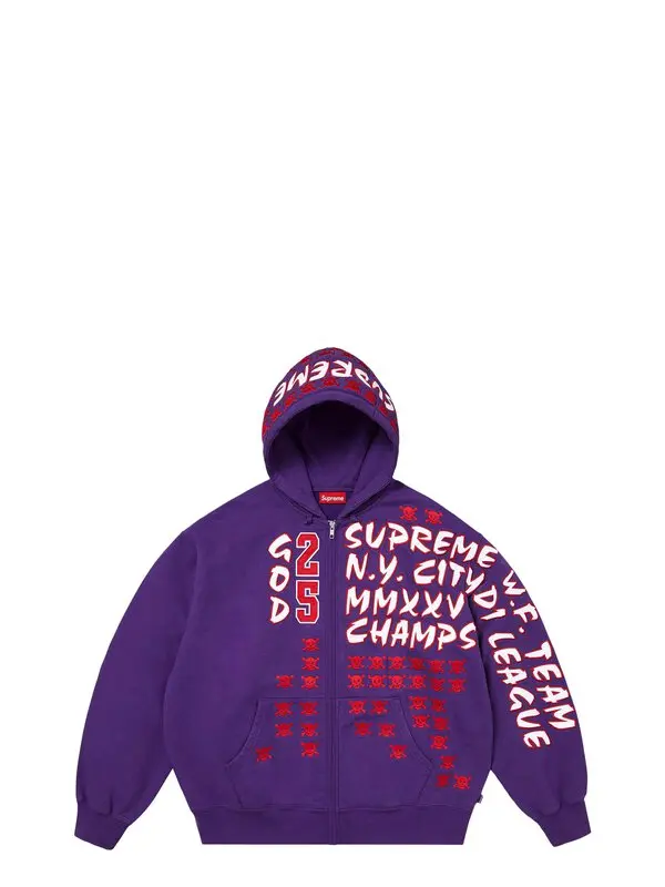 Supreme League Champs Zip Up Hooded Sweatshirt - Purple