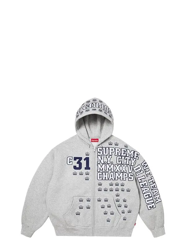 Supreme League Champs Zip Up Hooded Sweatshirt - Grey