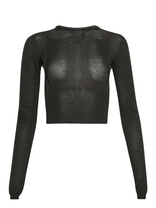 Rick Owens Slashed Long-sleeve Cropped Sweater - Brown