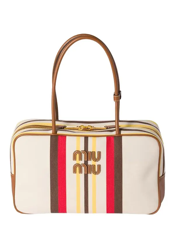 Miu Miu Beau Canvas And Leather Bag - Tan