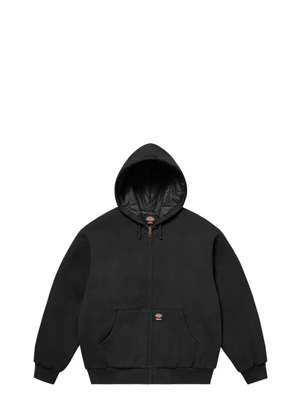 Supreme Quilted Lined Zip Up Hooded Sweatshirt - Black