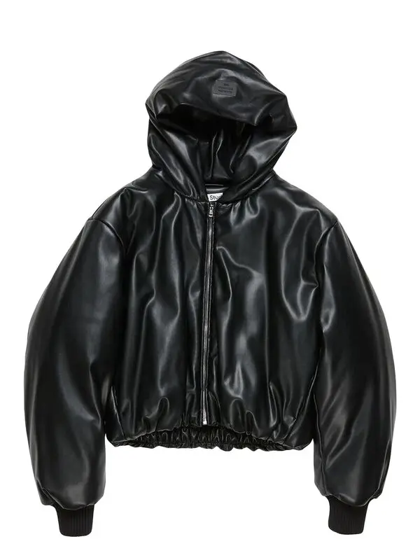 Acne Studios Hooded Faux Leather Jacket - Black