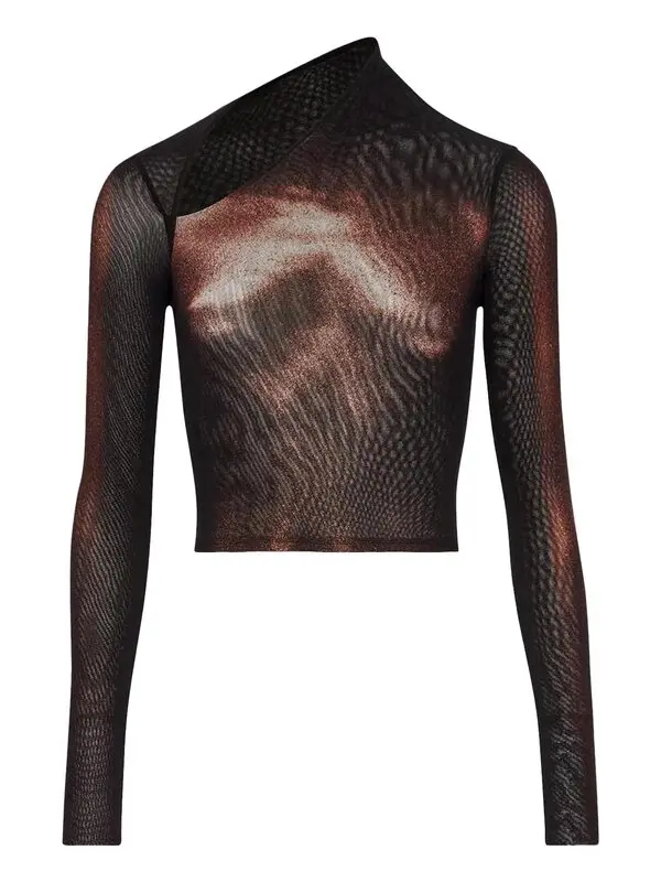 Jean Paul Gaultier Mesh Asymmetric Collar Crop Top - Black