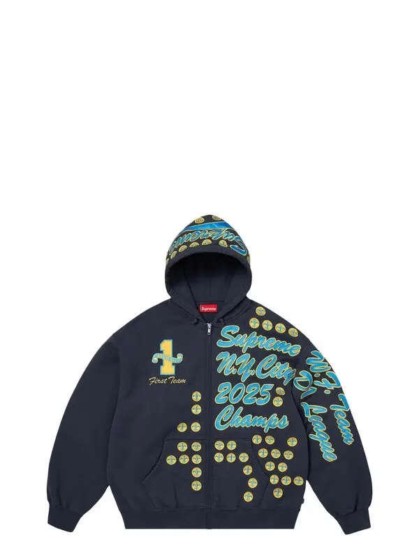 Supreme League Champs Zip Up Hooded Sweatshirt - Blue