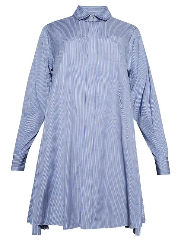 Sacai Striped Poplin Shirt Dress - Blue