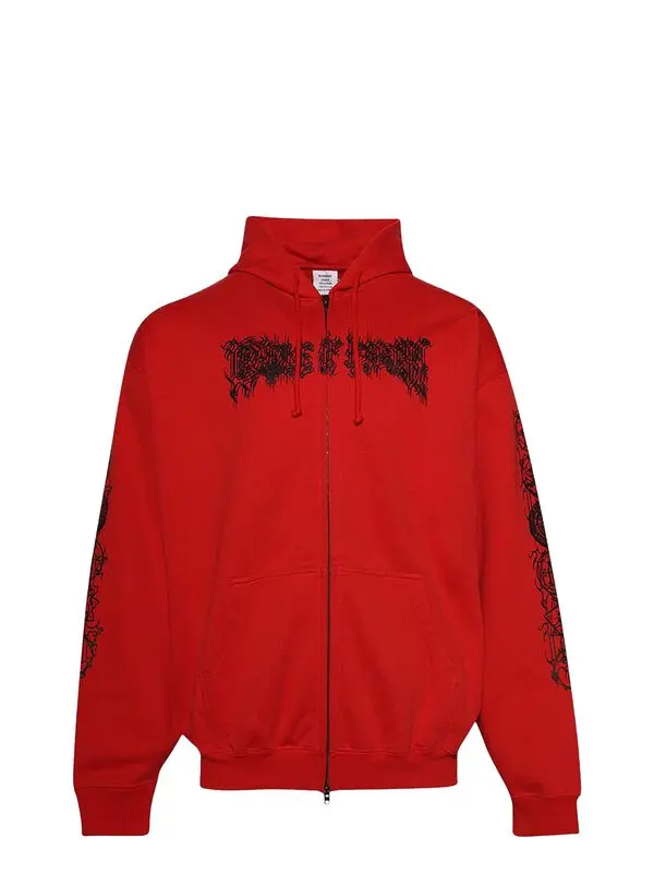 Vetements Cof Double Logo Oversized Zip-up Hoodie - Red