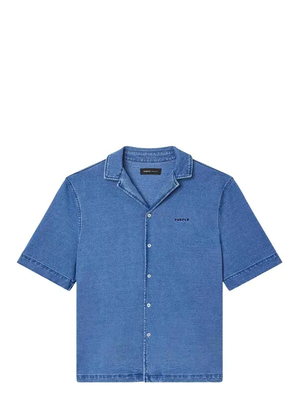PURPLE BRAND Knit Camp Shirt - Blue