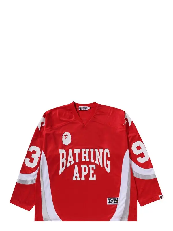 A BATHING APE Line Camo Jacquard Logo Ice Hockey Jersey - Red