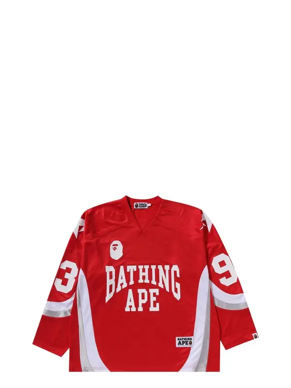 A BATHING APE Line Camo Jacquard Logo Ice Hockey Jersey - Red