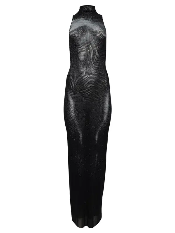 Jean Paul Gaultier Mesh High Neck Long Dress - Black