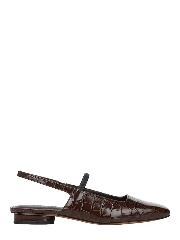 Vince Croc-embossed Leather Slingback Flats - Cacaobrown