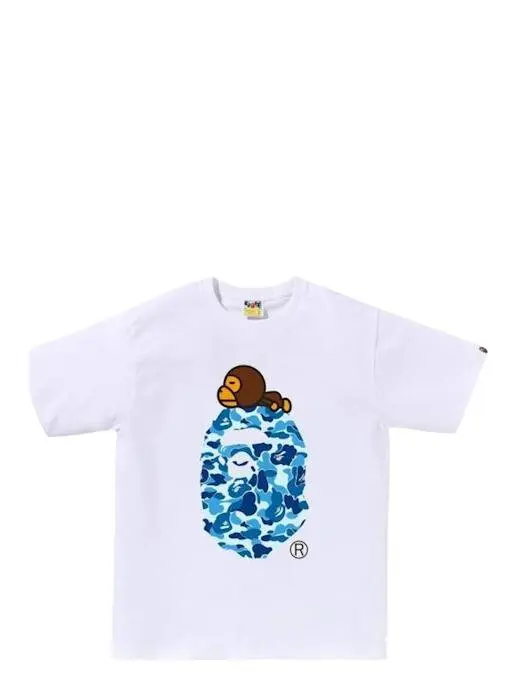 A BATHING APE Abc Camo Milo On Big Ape Tee Shirt - White/blue