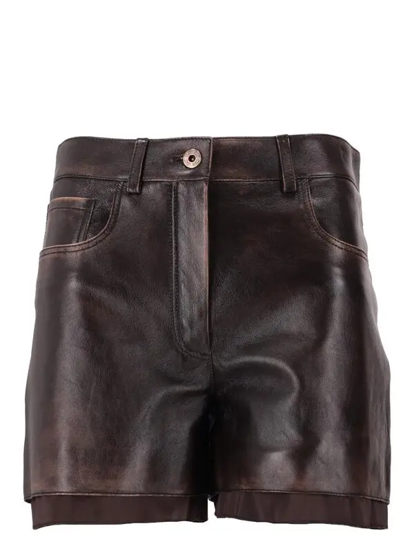 Miu Miu Nappa Leather Shorts - Caffe'