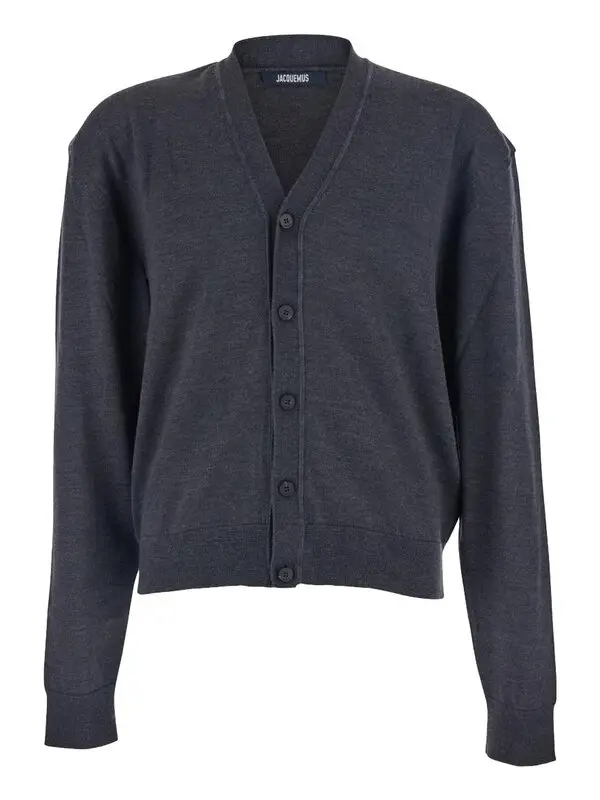 Jacquemus Cotton Cardigan With Logo - Grey