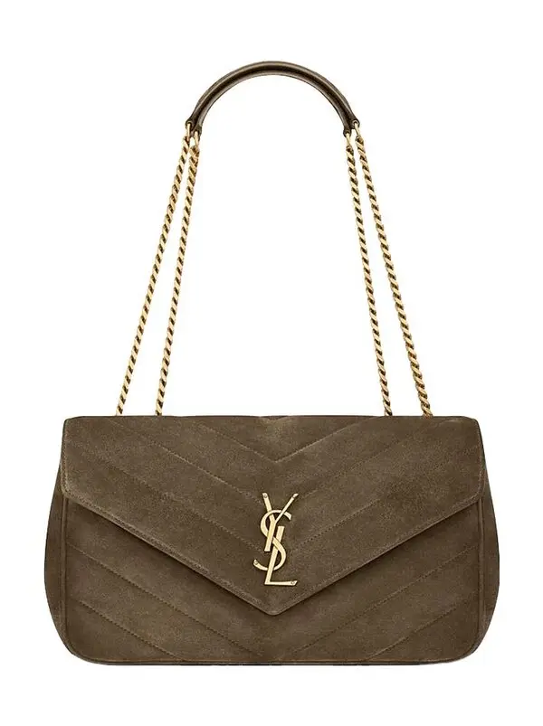 Saint Laurent Loulou Medium Matelass Suede Shoulder Bag - Light Musk