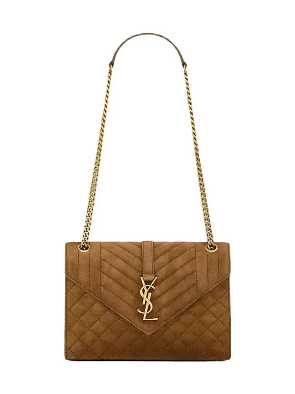 Saint Laurent Envelope Medium Suede Bag - Caramel Cognac