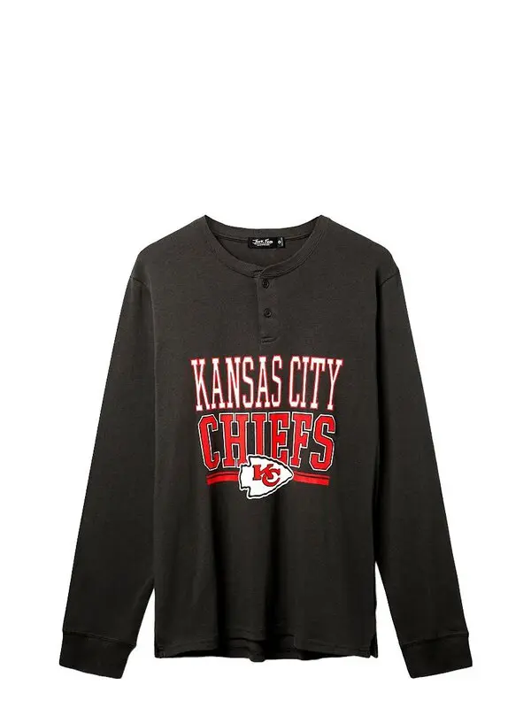 Junk Food Clothing Nfl Kansas City Chiefs Long Sleeve Henley - Vintage Black