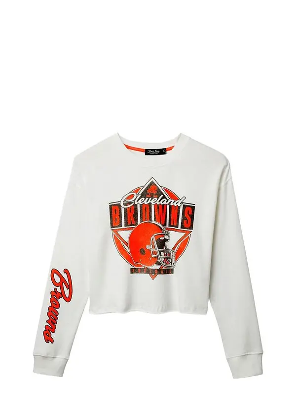 Junk Food Clothing Nfl Cleveland Browns Helmet Crop Fleece - Vintage White