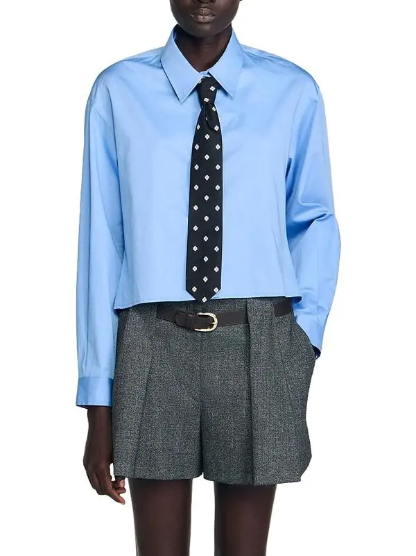 Sandro Detachable Tie Cropped Shirt - Blue