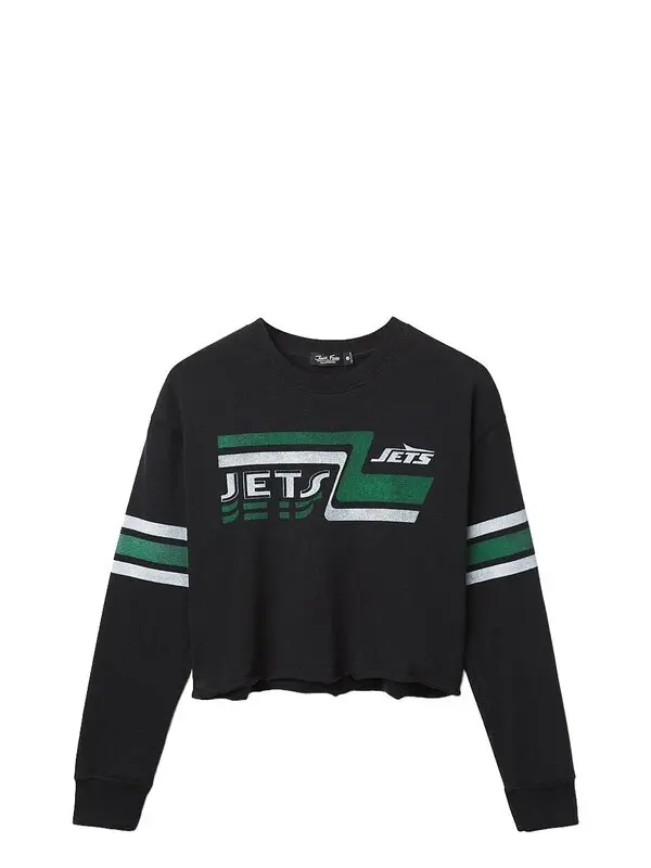 Junk Food Clothing Nfl New York Jets Retro Crop Fleece - True Black