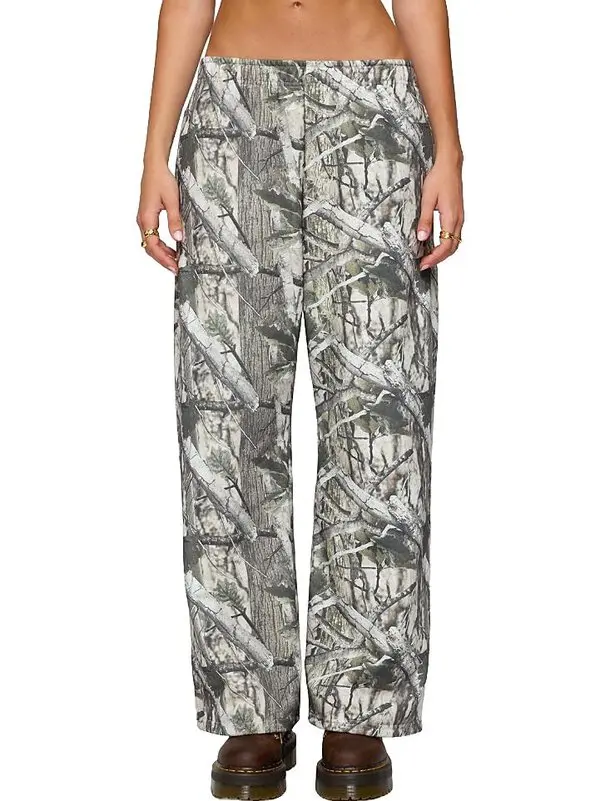 EDIKTED Camo Straight Leg Sweatpants - Olive