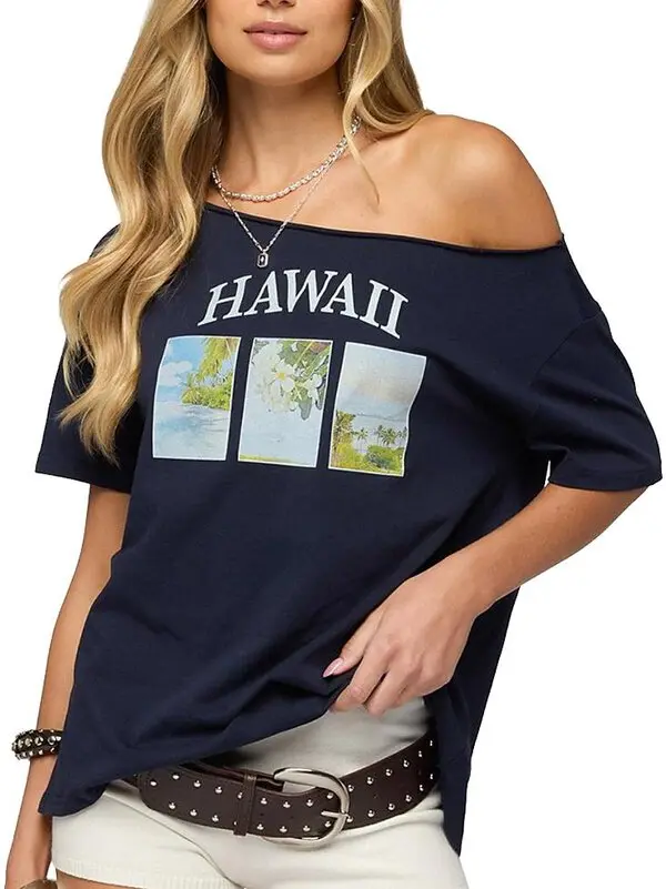 EDIKTED Off-shoulder T-shirt - Navy