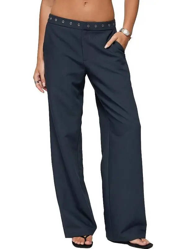 EDIKTED Ayve Eyelet Waist Straight Leg Pants - Dark-gray