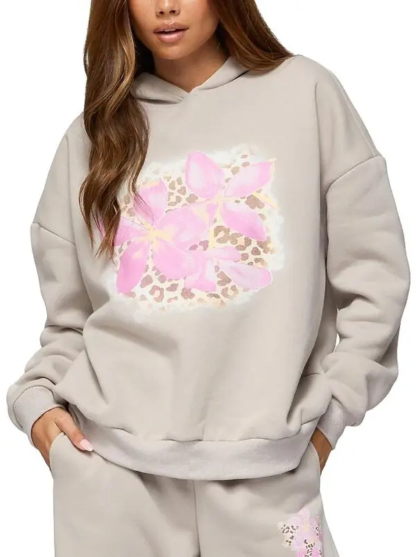 EDIKTED Floral Print Hoodie - Beige