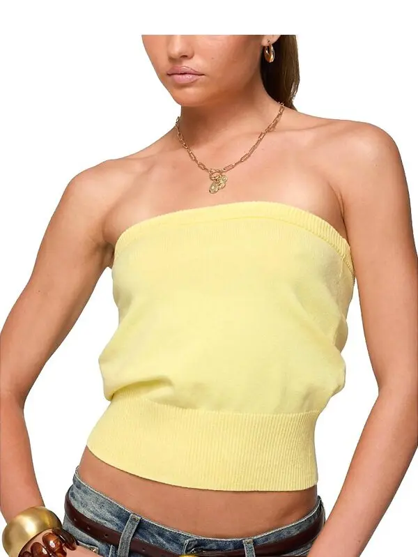 EDIKTED Philipa Strapless Knit Top - Yellow