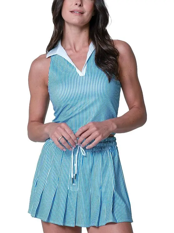 Lucky In Love Hip Fit Linen Stripe Tank - Blue