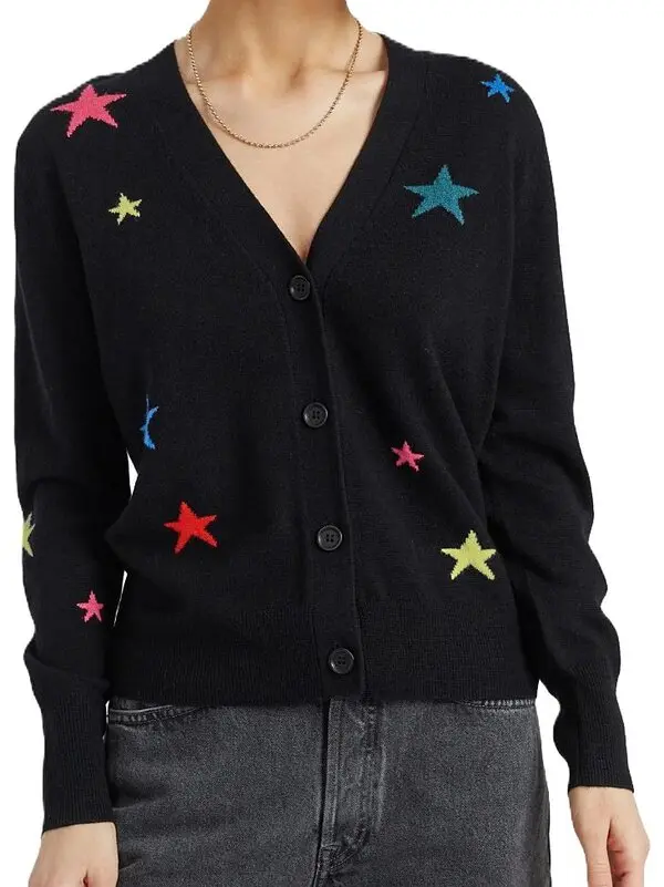 Chinti & Parker Wool Cashmere Star Cardigan - Black/multi