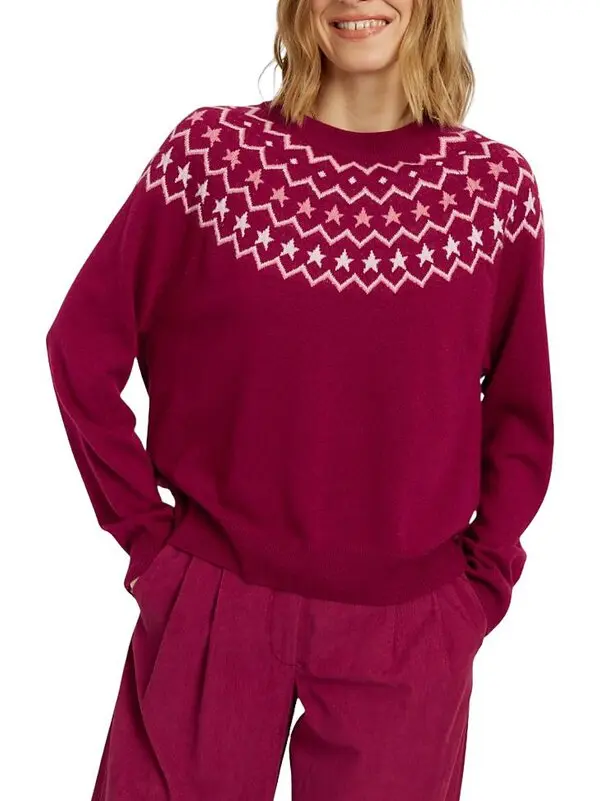 Chinti & Parker Wool Cashmere Star Yoke Sweater - Cherry