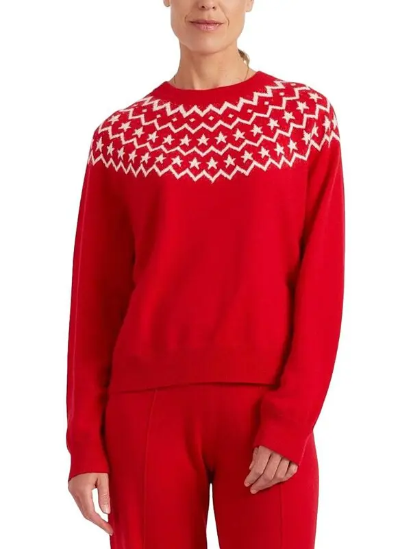 Chinti & Parker Wool Cashmere Star Yoke Crewneck Sweater - Velvet Red