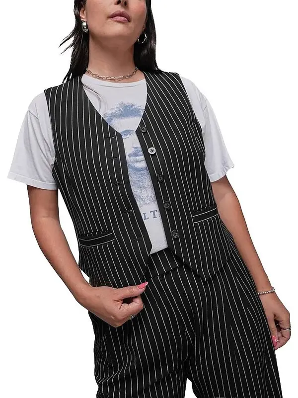 WILDFANG The Empower Pinstripe Vest - Black/stone