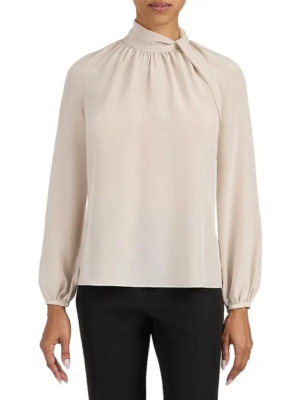 Santorelli Dakota Silk Mock Neck Blouse - Sandstone