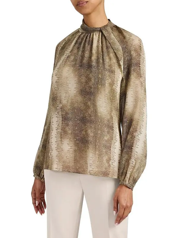 Santorelli Dakota Mock Neck Printed Blouse - Sahara
