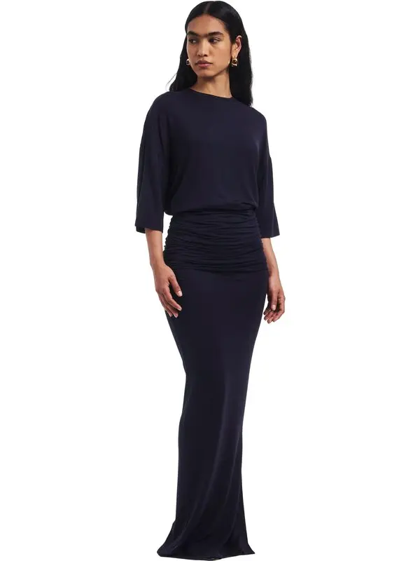 NINETY PERCENT Leah Ruched Maxi Skirt - Darkest Navy