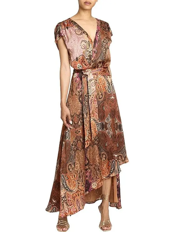 Santorelli Printed Charmeuse Fallon Midi Dress - Chestnut Multi