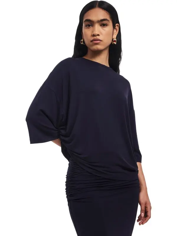 NINETY PERCENT Aria Ruched T-shirt - Darkest Navy