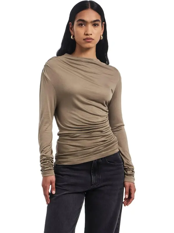 NINETY PERCENT Iphis Draped Long Sleeve Top - Sage
