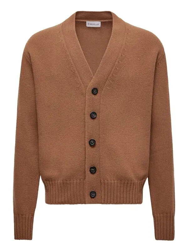 Moncler V-neck Wool Cardigan - Beige