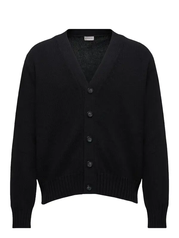 Moncler V-neck Wool Cardigan - Black