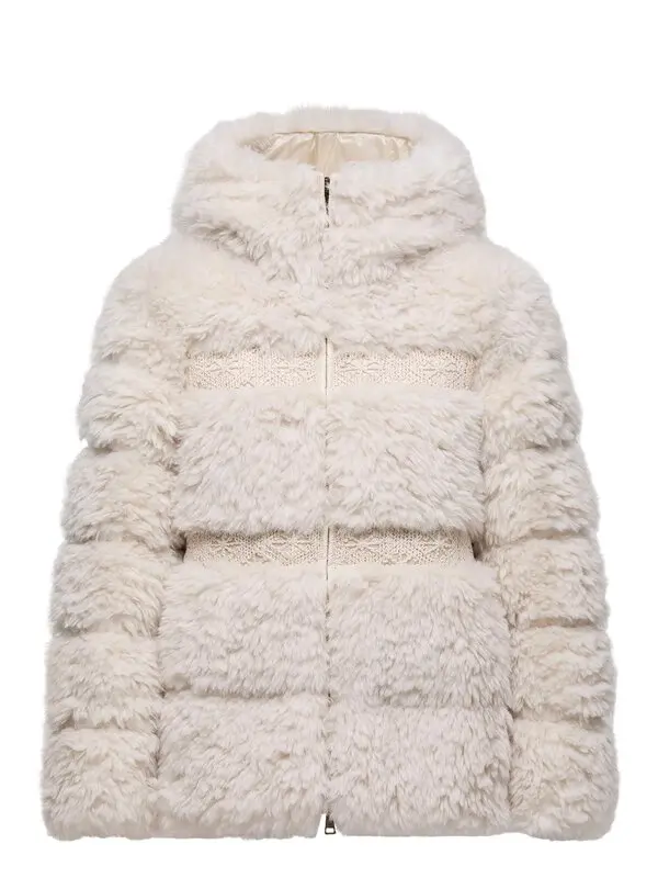 Moncler Verie Teddy Hooded Short Down Jacket - White